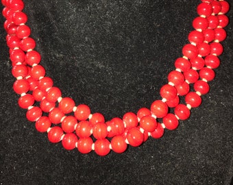 Red beaded necklace | Etsy