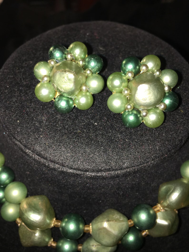Vintage Double Strand Shades of Green Graduated Beaded | Etsy