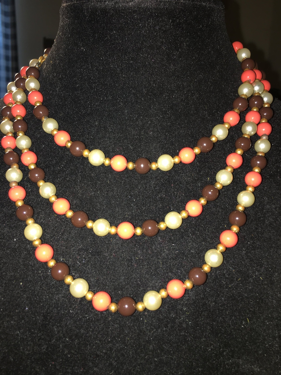 Vintage Super Long Opera Flapper Beaded Necklace in Orange Brown and ...