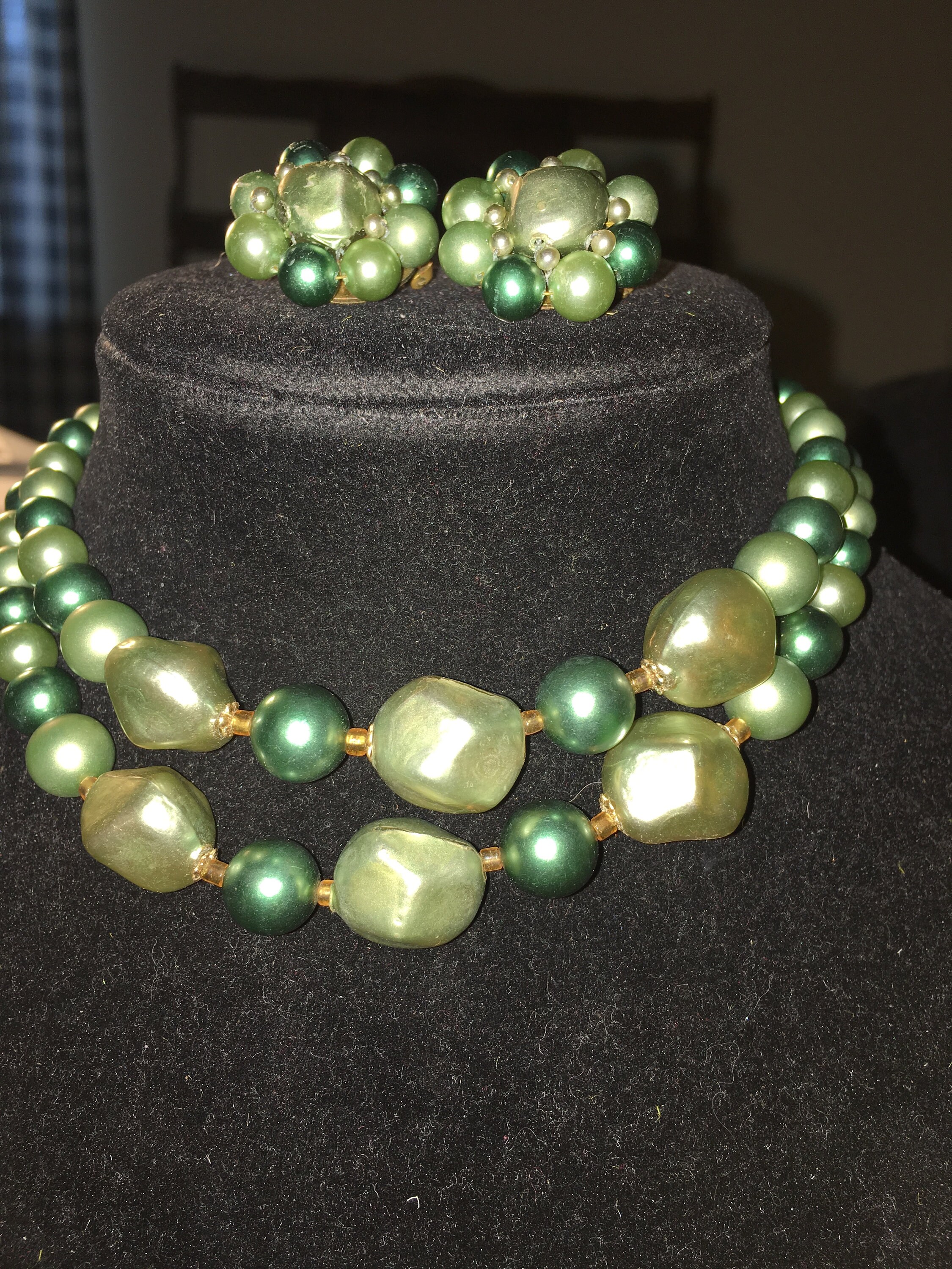 Vintage Double Strand Shades of Green Graduated Beaded | Etsy