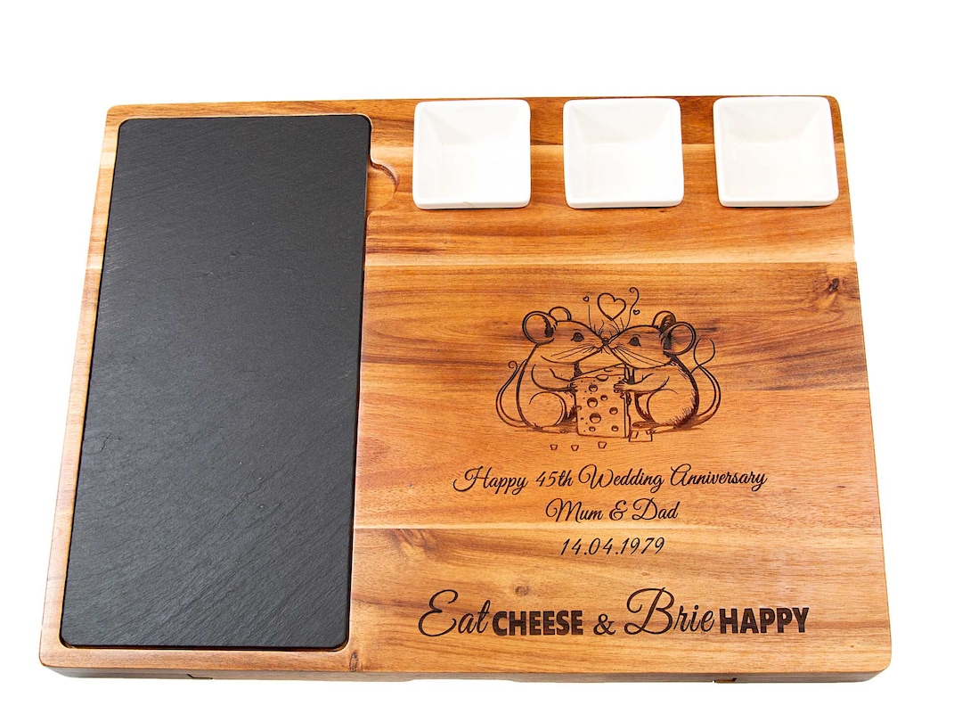 Personalised Extra Large Acacia Wood Cheese Board: Slate & Dishes ...