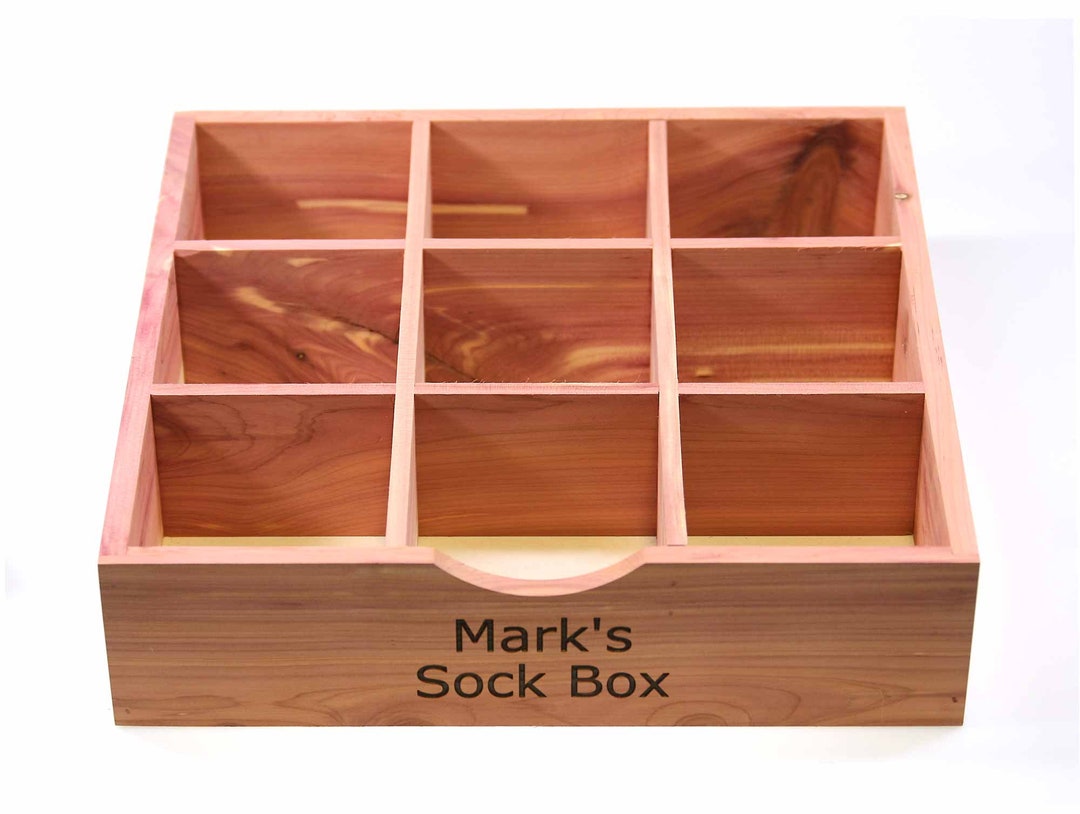 Personalised Cedar Wood Sock Organiser Drawer Organiser 31x31x8 Cm Pant ...