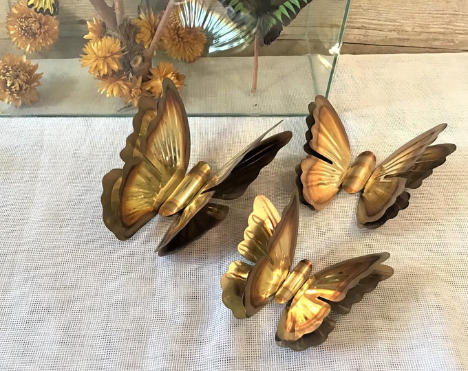 Set 3 Brass Wall Mount Double Wing Butterflies, HOMCO - Etsy