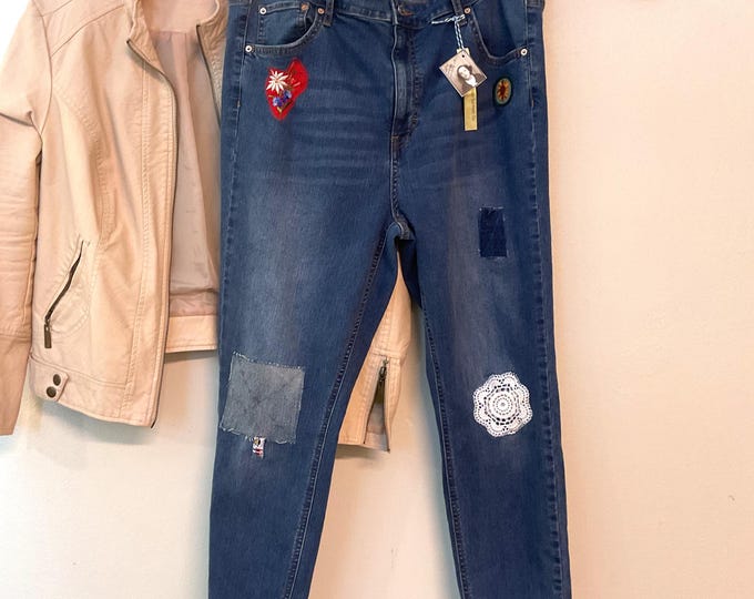 Cowgirl Chic Boho Jeans With Lace Bottoms and Patches, Tattered Lace ...