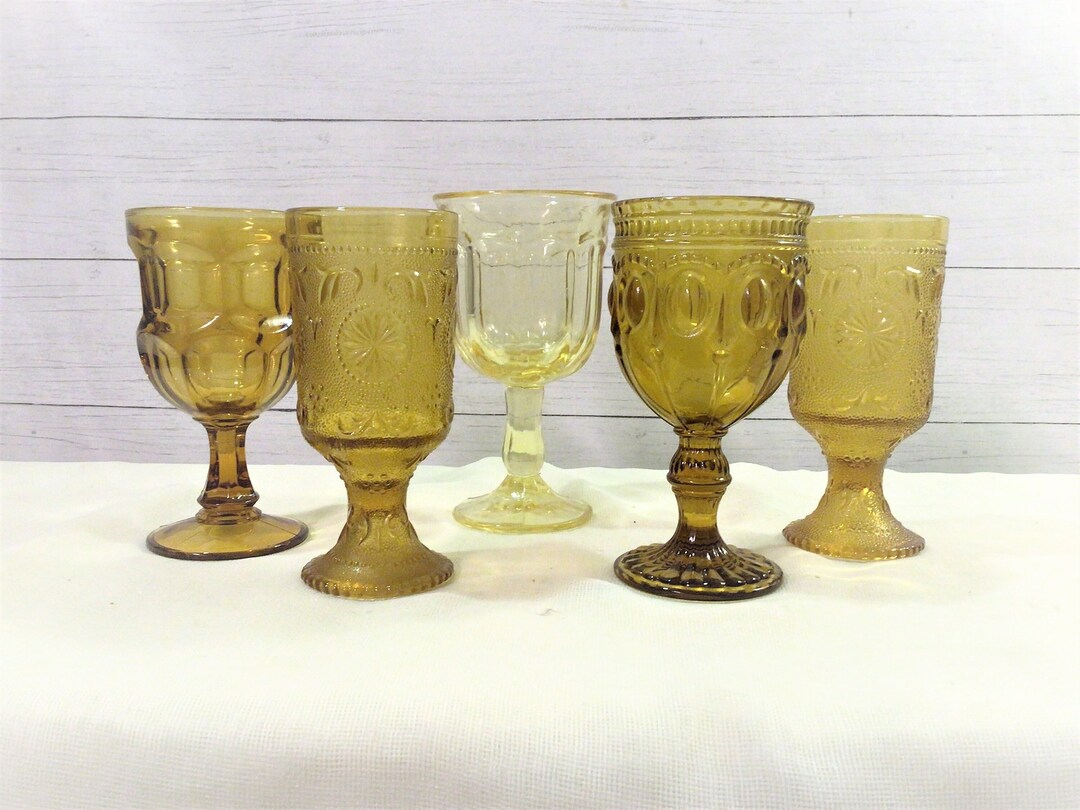 Five Mismatched Amber Water Goblets - Etsy
