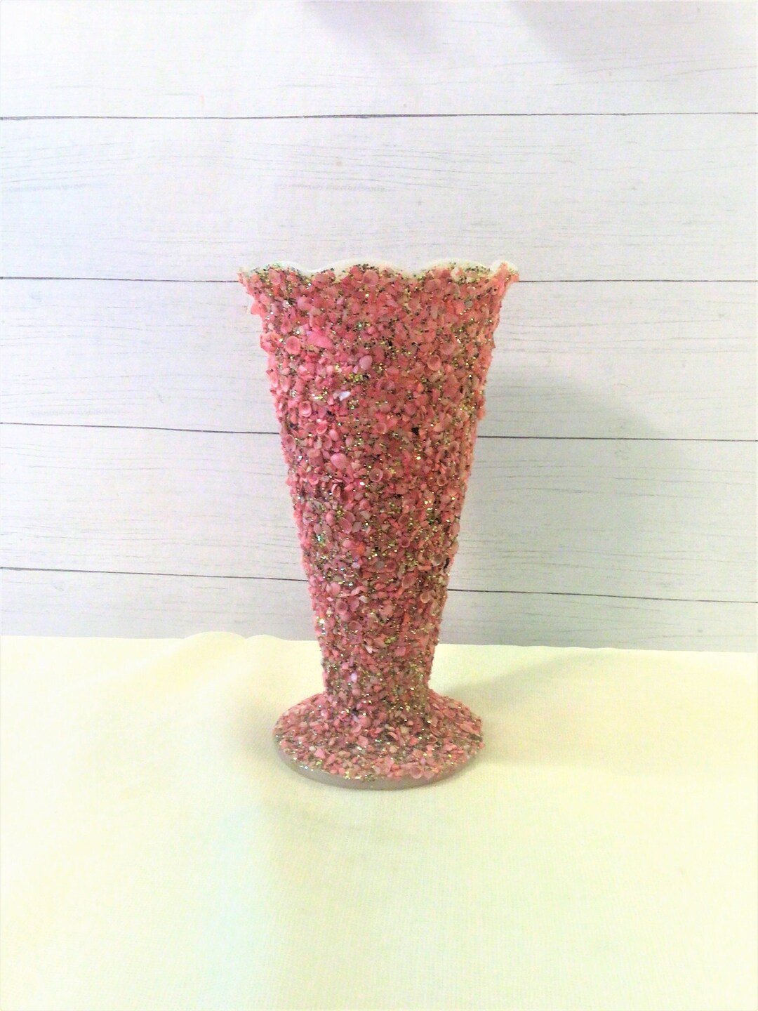 Vintage Crushed Shell Art Vase, Pink - Etsy