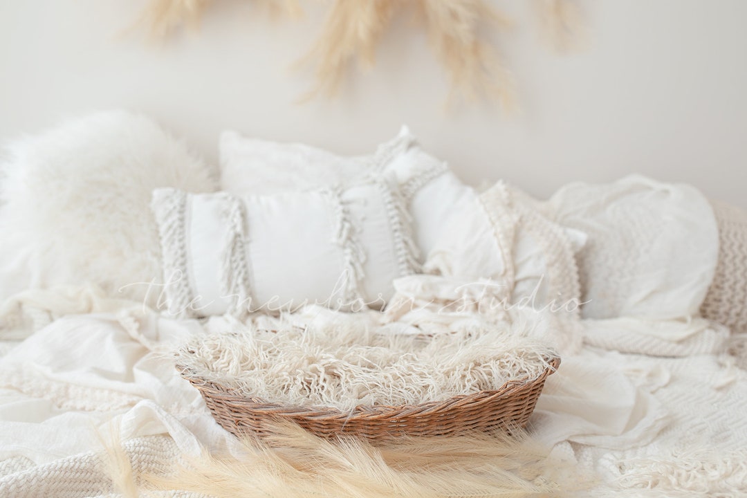 Boho Digital Bed Basket Backdrop - Digital Newborn Backdrop for ...