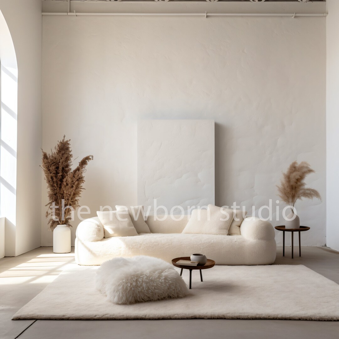 Neutral Boho Room View Digital Backdrop - Soft Beige Aesthetic ...