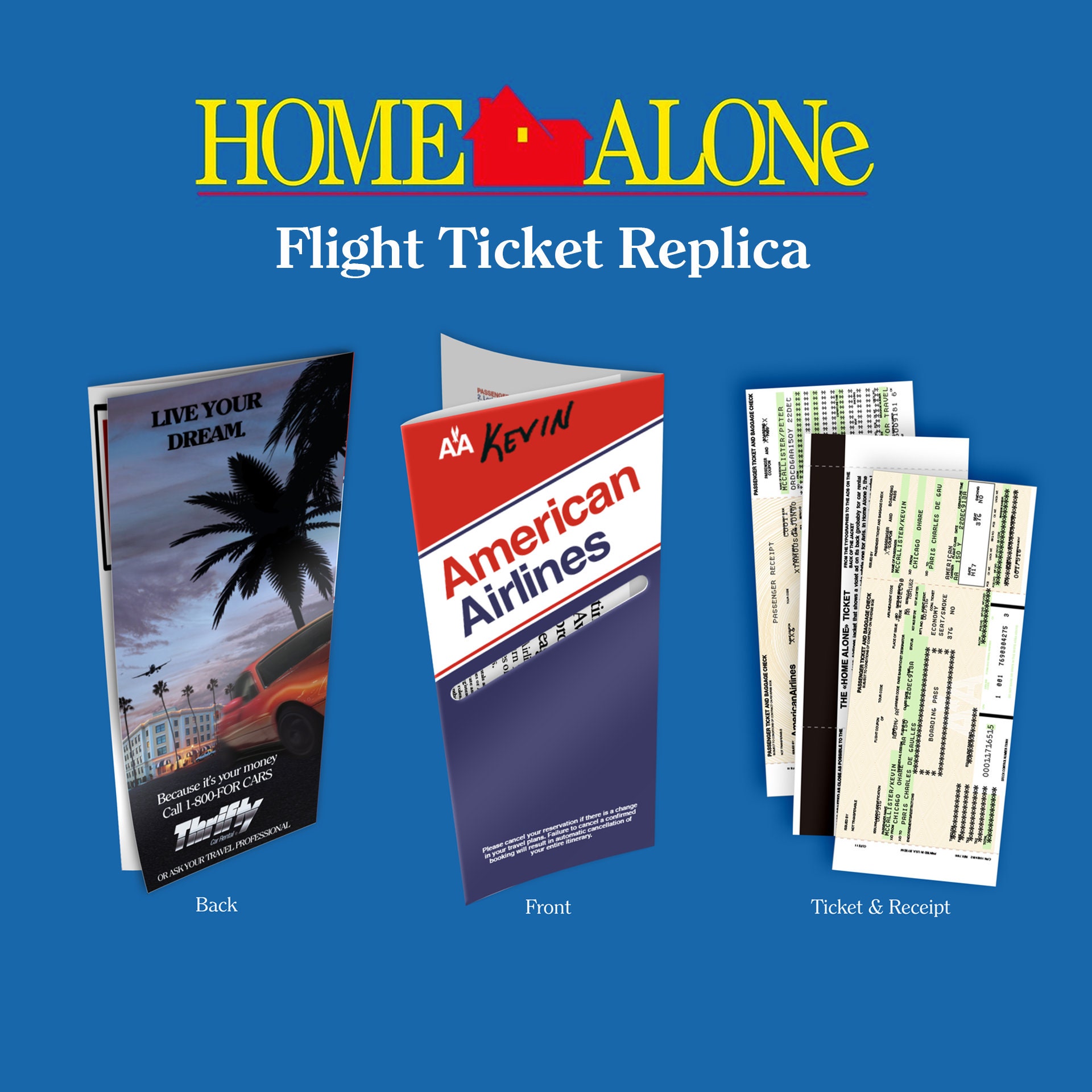 The Kevin Mccallister Flight TICKET American Airlines ENVELOPPE ...