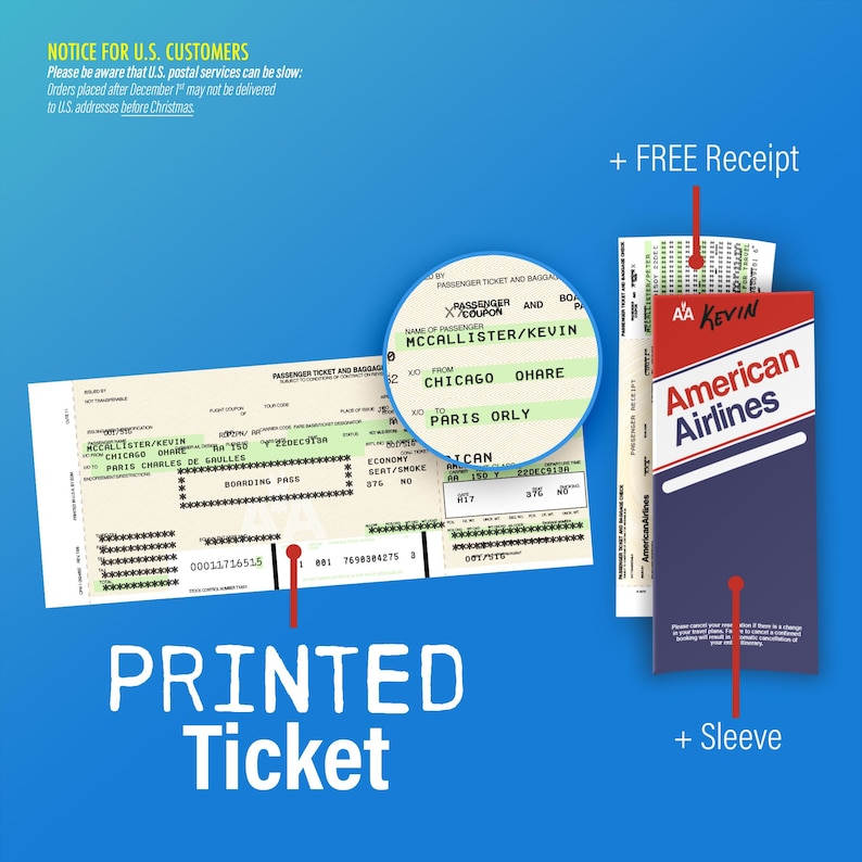 The Kevin Mccallister Flight TICKET + American Airlines ENVELOPPE ...