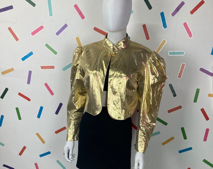 1980s True Vintage Gold Cropped Puff Shoulder Design Jacket Size 12 - Etsy