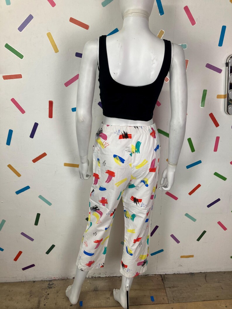 1980s True Vintage White Scribble Design Cropped Trousers Size 8/10 - Etsy
