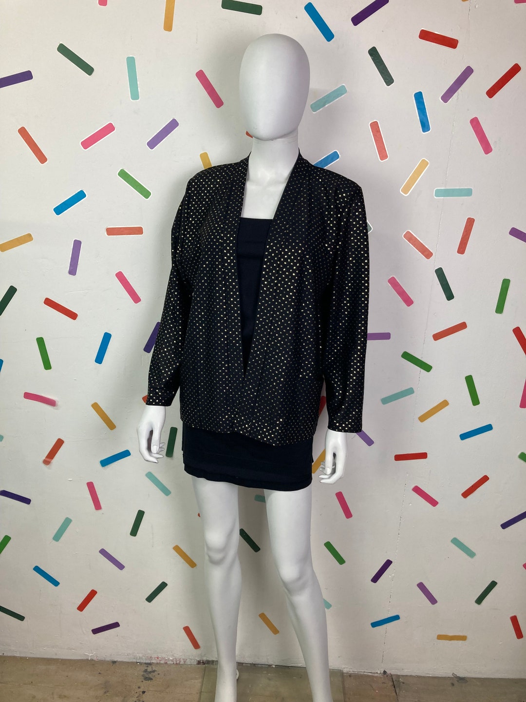 1980s True Vintage Black and Gold Spot Print Lightweight - Etsy