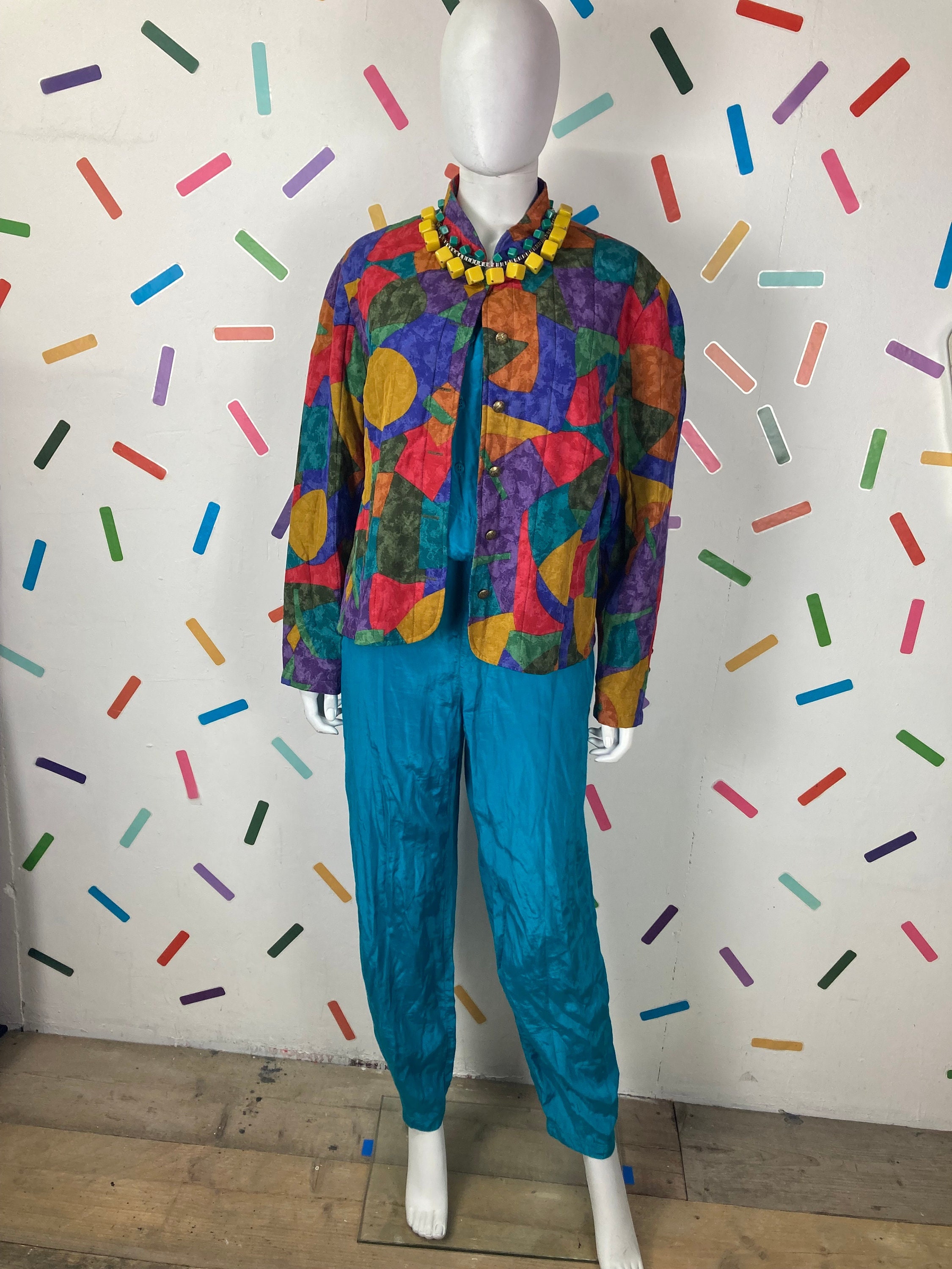 1980s True Vintage Geo Design Quilted Jacket Size 12/14 - Etsy