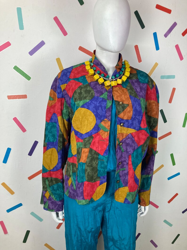 1980s True Vintage Geo Design Quilted Jacket Size 12/14 - Etsy