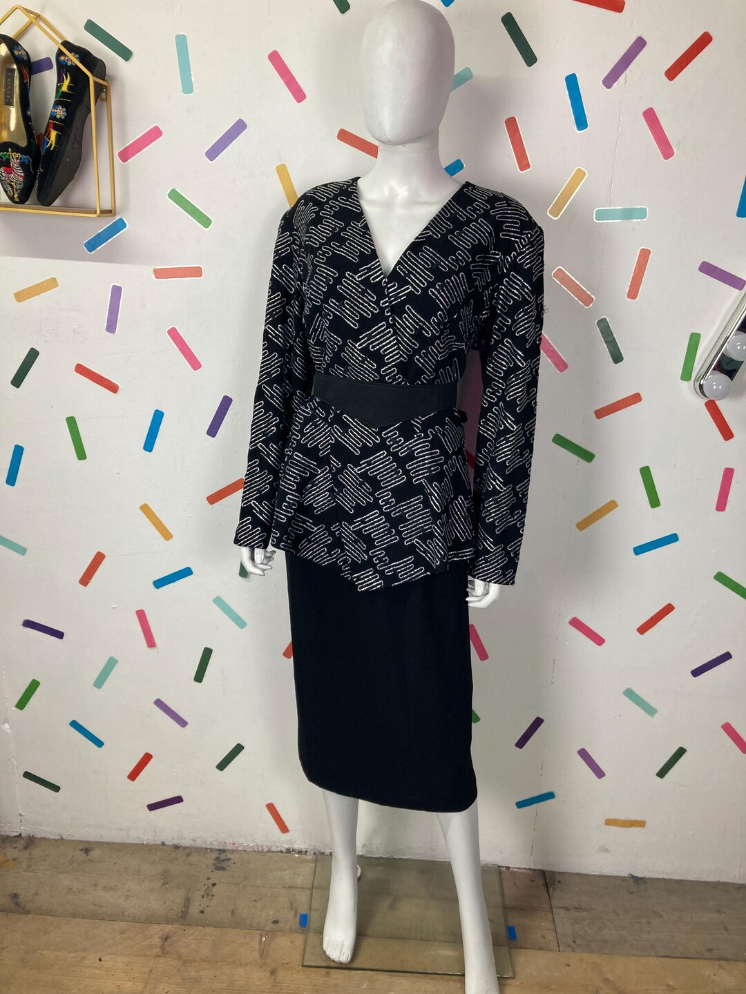1980s Vintage Black & Silver 2-piece Set - Size 12 - Etsy