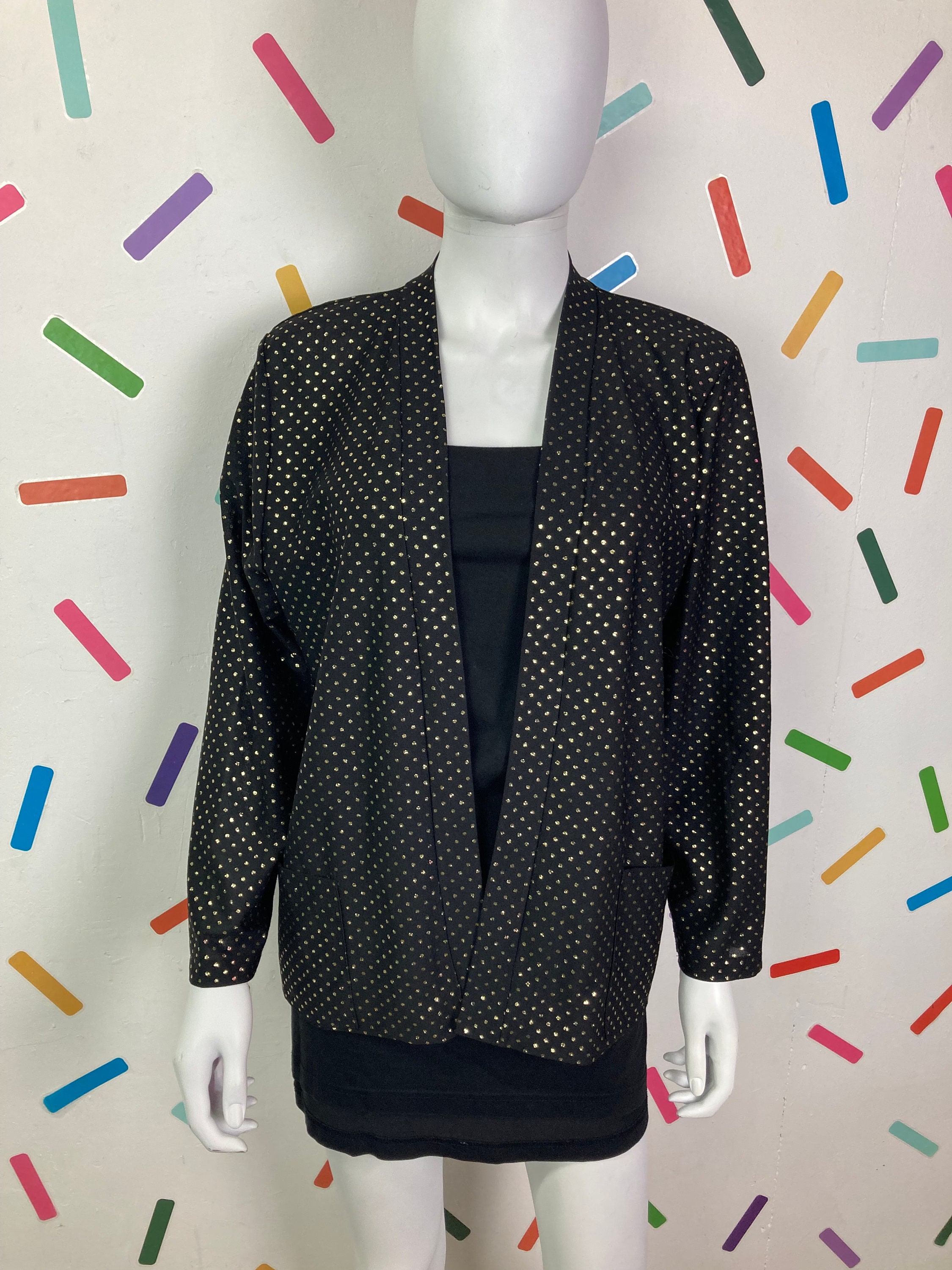 1980s True Vintage Black and Gold Spot Print Lightweight - Etsy