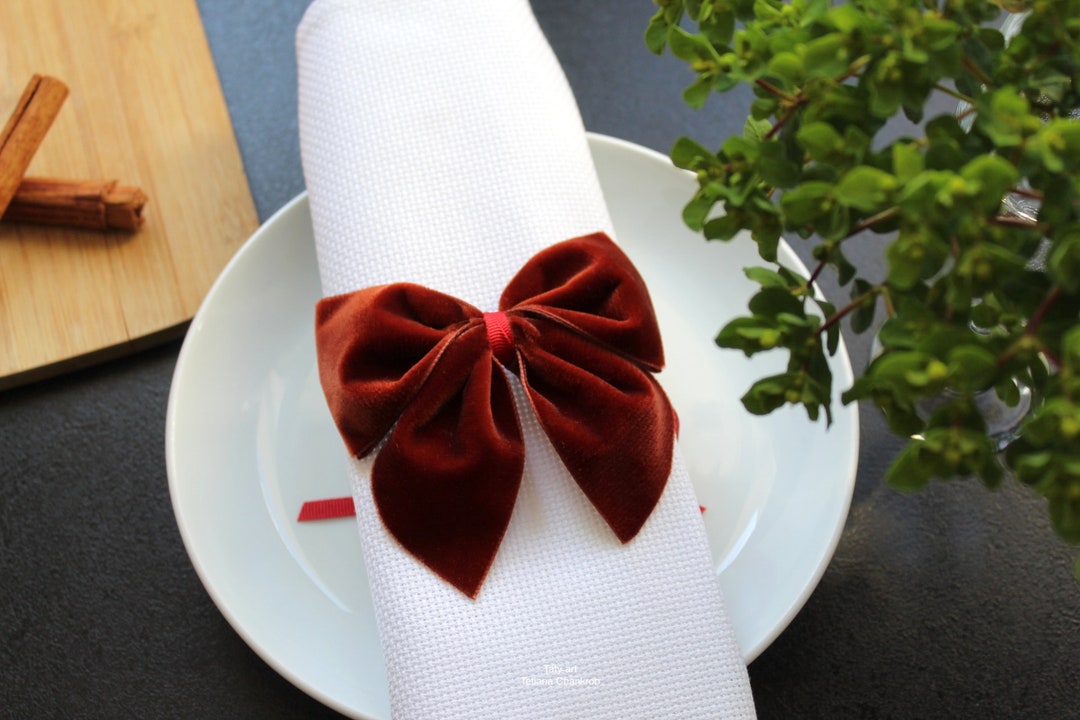 Velvet Bow Ties/havana Brown Napkin Rings/velvet Napkin Rings/velvet ...