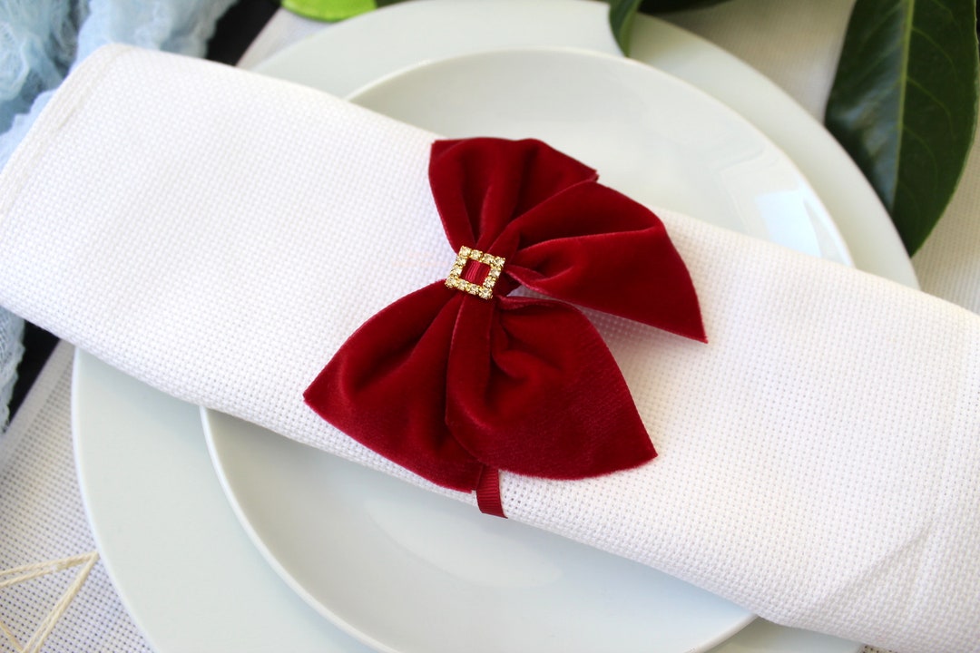 Velvet Bow Ties/christmas Napkin Rings/xmas Napkin Rings Velvet/dark ...