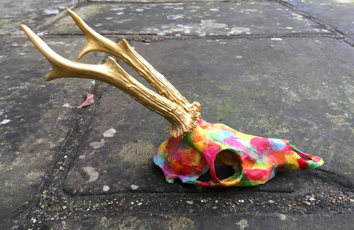 Unique Handcrafted Colourful Real Deer Head With Gold Leaf - Etsy UK