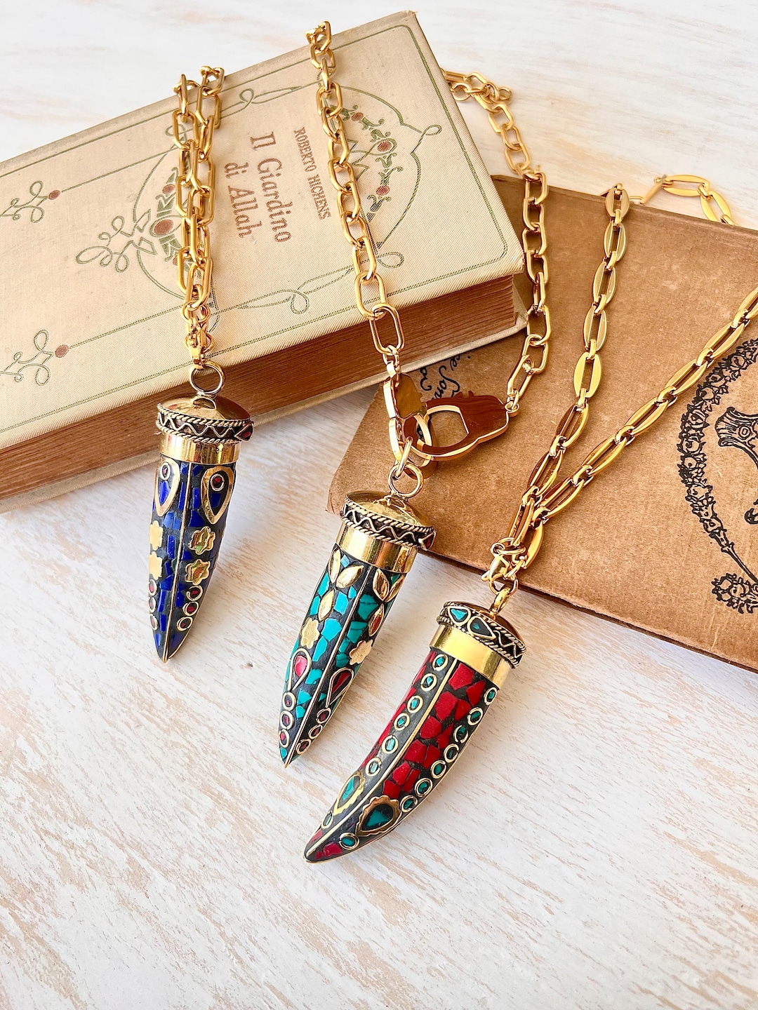 Collana corno donna, collana corno tibetano, corno portafortuna ...