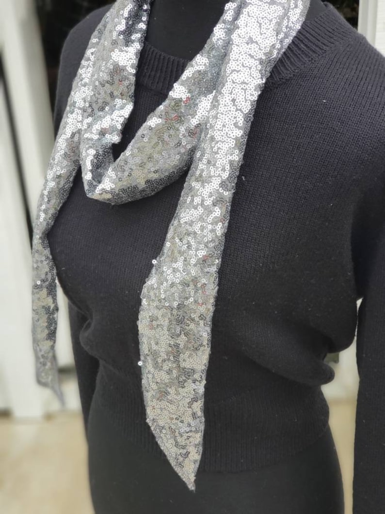 Dark Silver Sequin Scarf - Etsy