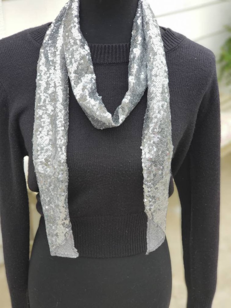 Dark Silver Sequin Scarf - Etsy