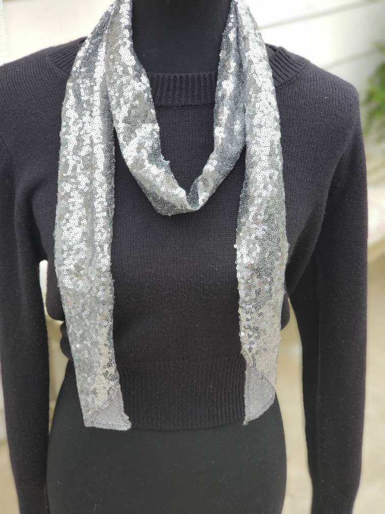 Dark Silver Sequin Scarf - Etsy