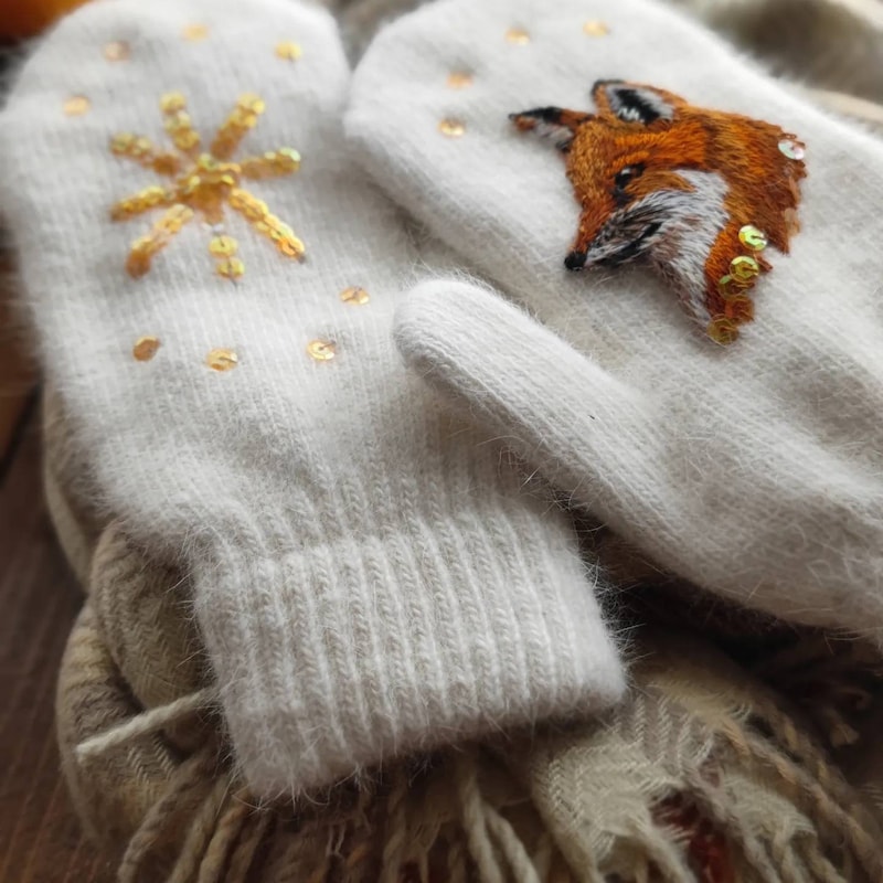 Embroidered Mittens - Etsy