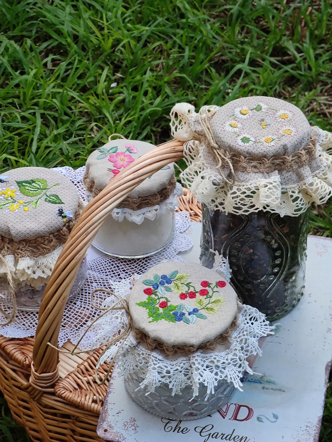 Hand-embroidered Floral Jar Cover, Unique Elegance - Etsy