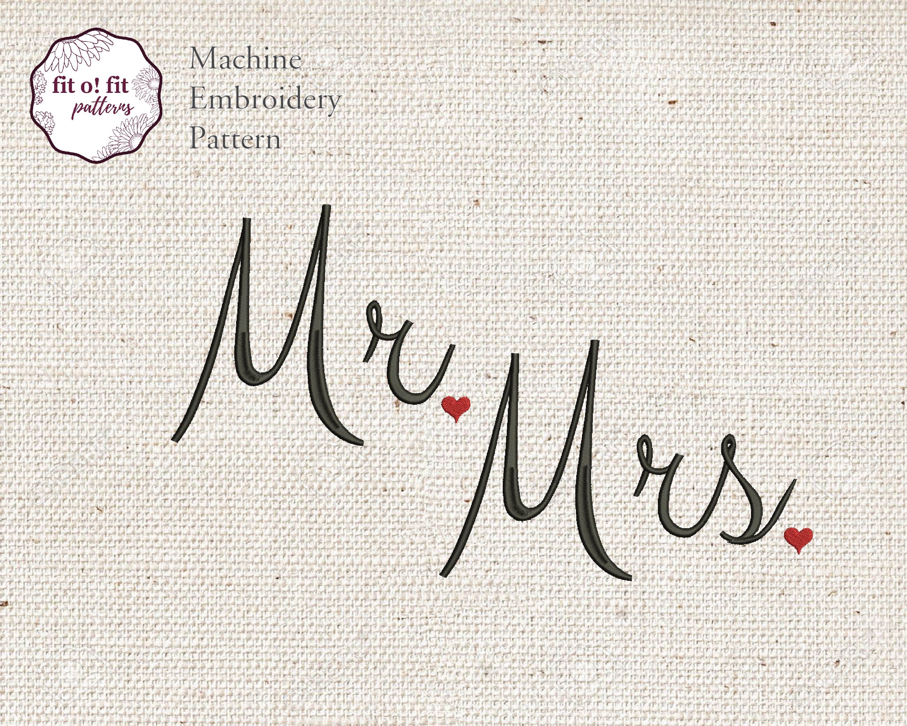 Mr. Mrs. Script with Heart Period Machine Embroidery Design | Etsy