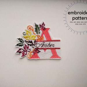 Autumn Letter Designs, Split Letter Monogram Embroidery Patterns, Fall ...