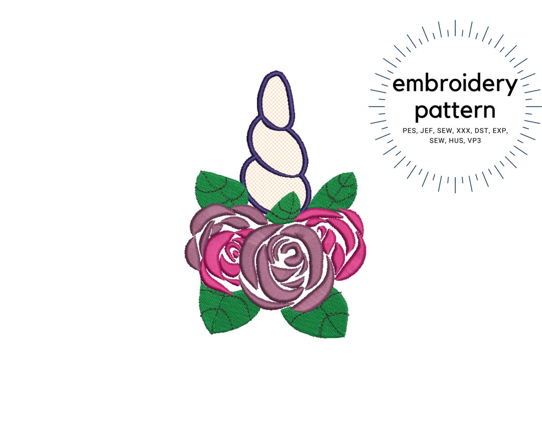 Floral Unicorn Head Machine Embroidery Pattern, Unicorn Horn Applique ...