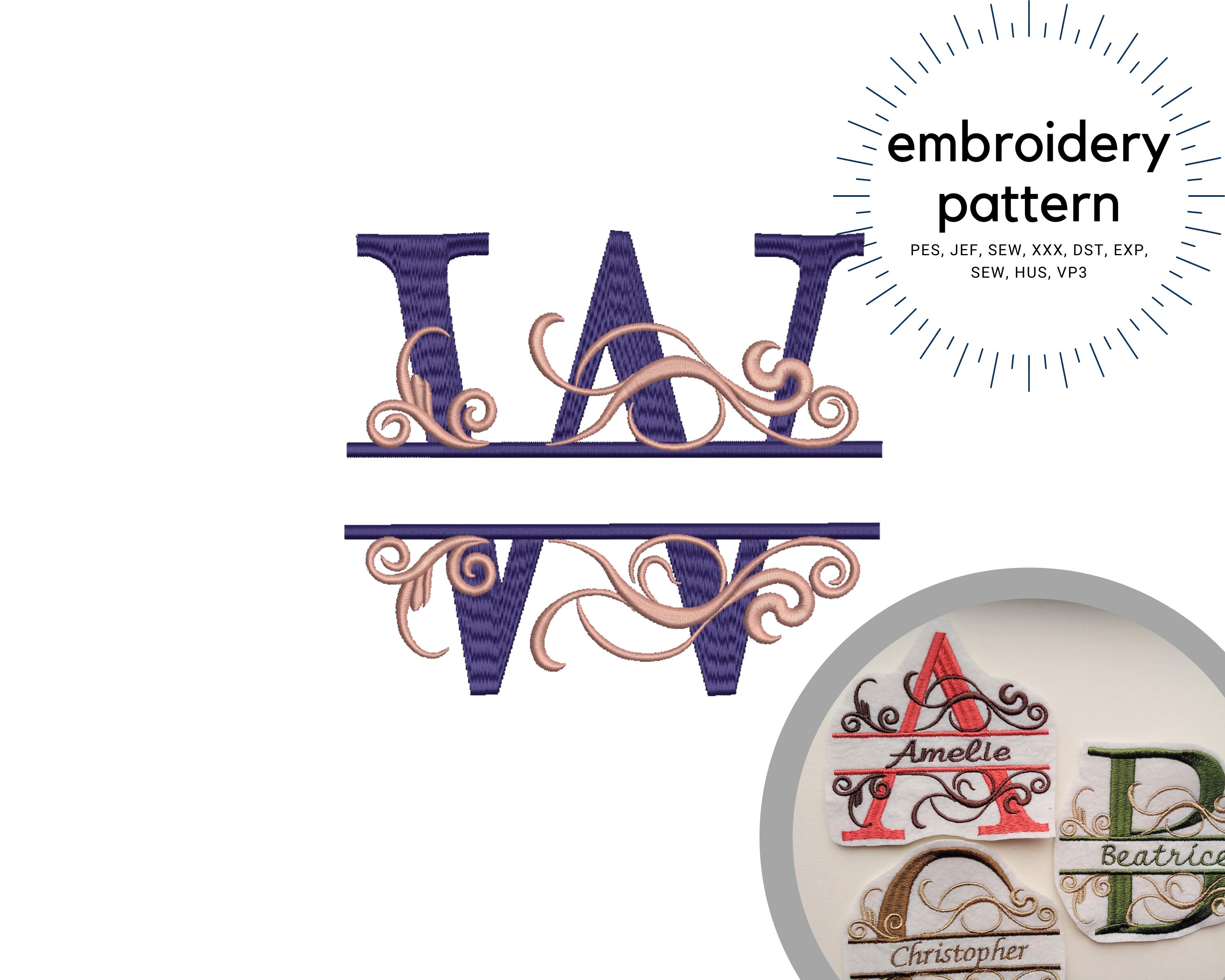 Letter W Split Letter Monogram Embroidery Pattern | Etsy