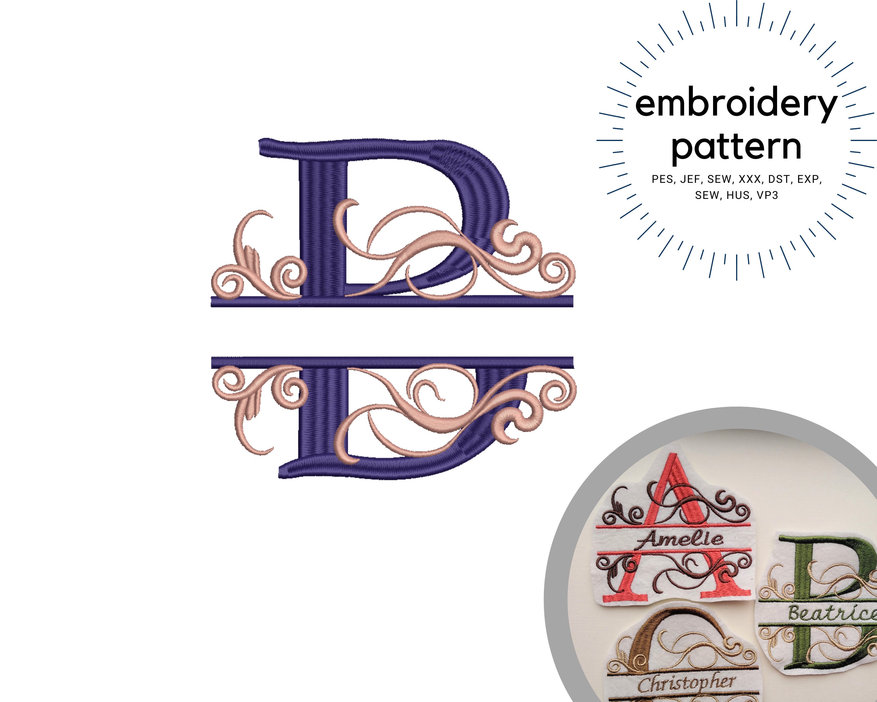 Letter B Split Letter Monogram Embroidery Pattern | Etsy