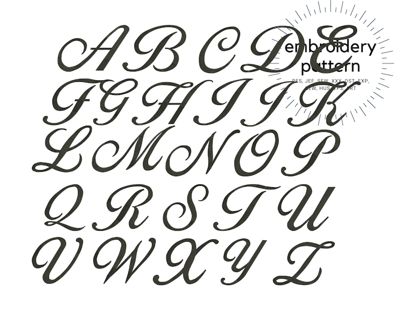 Cursive Capital Letter Embroidery, Smooth and Curvy Script Designs ...