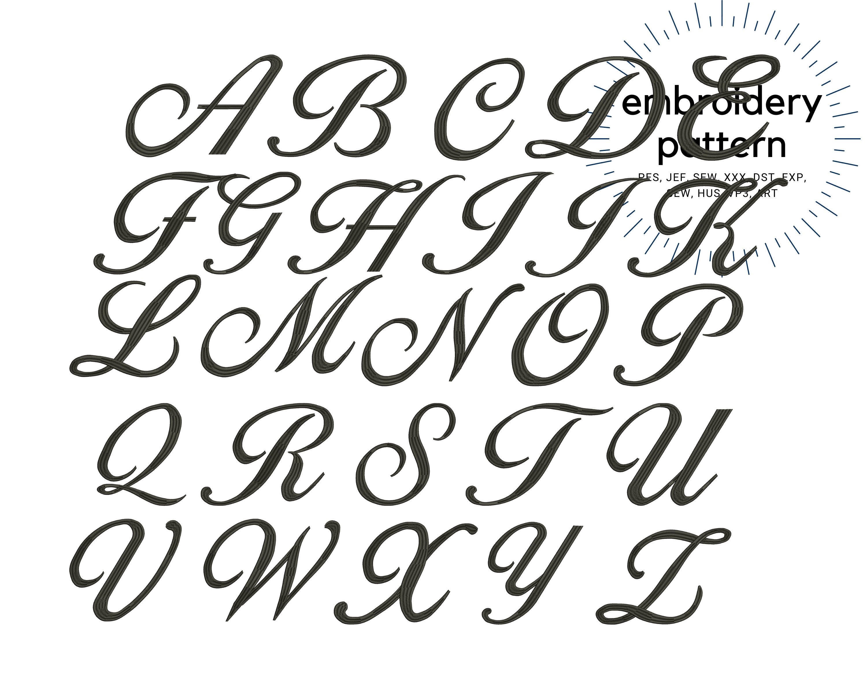 Cursive Capital Letter Embroidery, Smooth and Curvy Script Designs ...