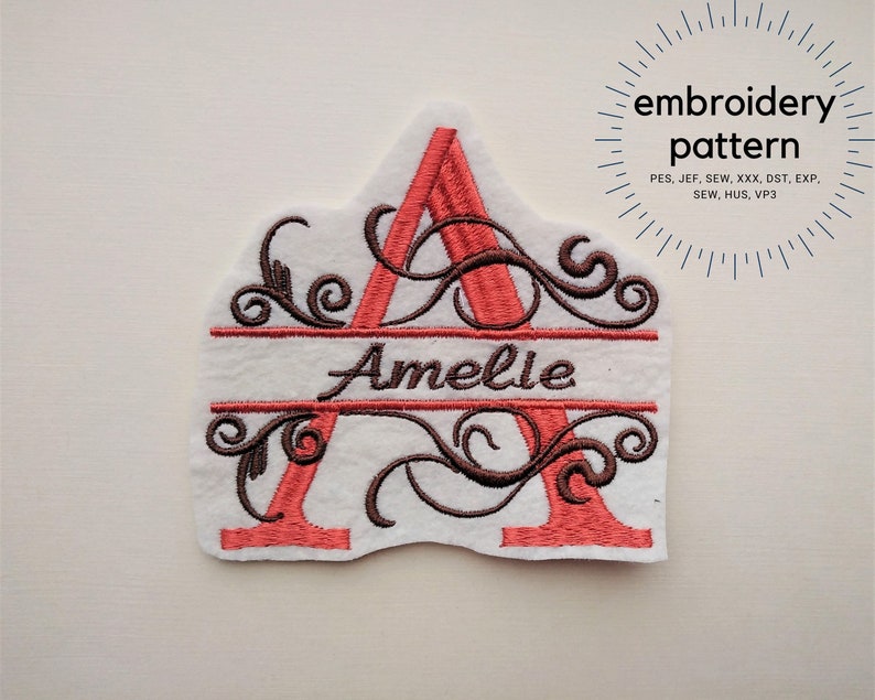 3.5'' Split Letter Monogram Embroidery Pattern, Interlocking Vine ...