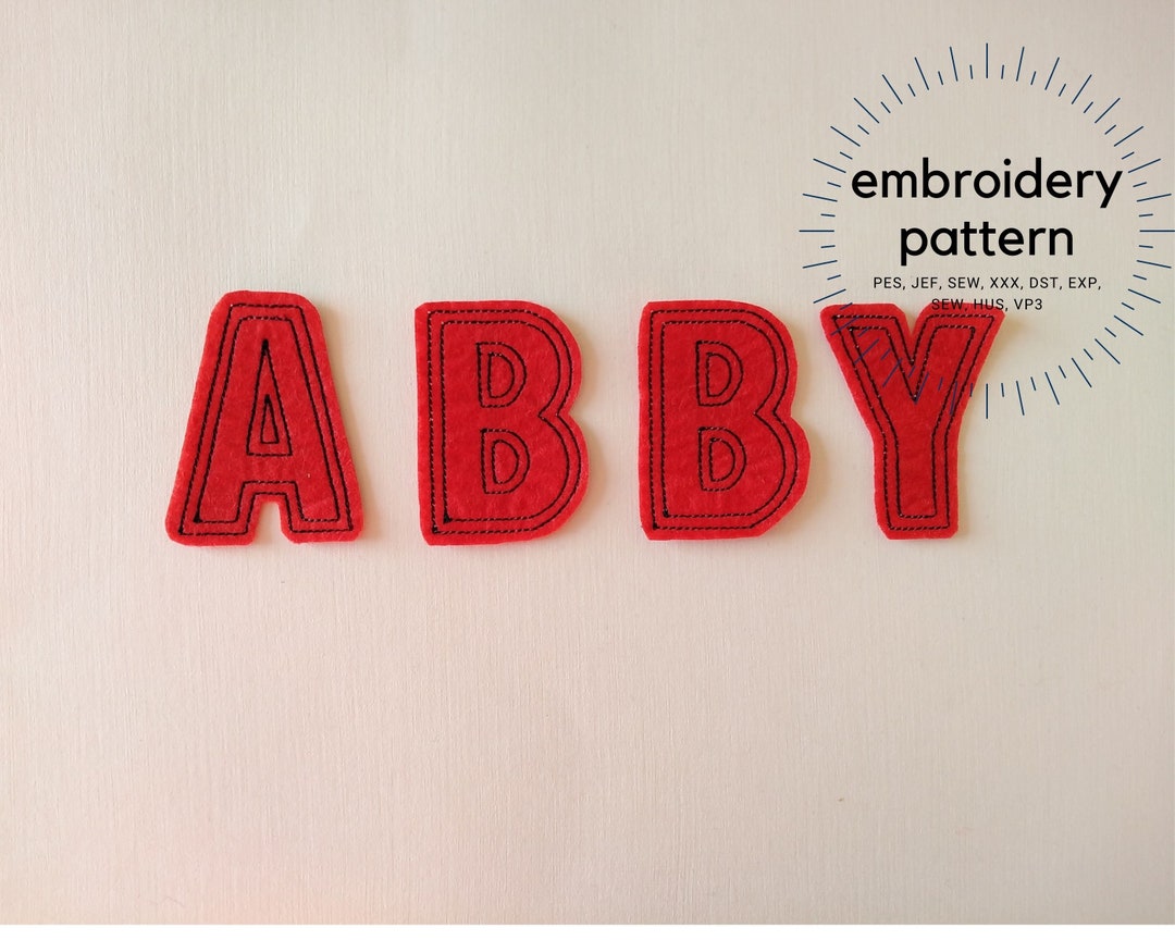 Hallow Letter Outline Embroidery Pattern, Single Stitch Letter Machine ...