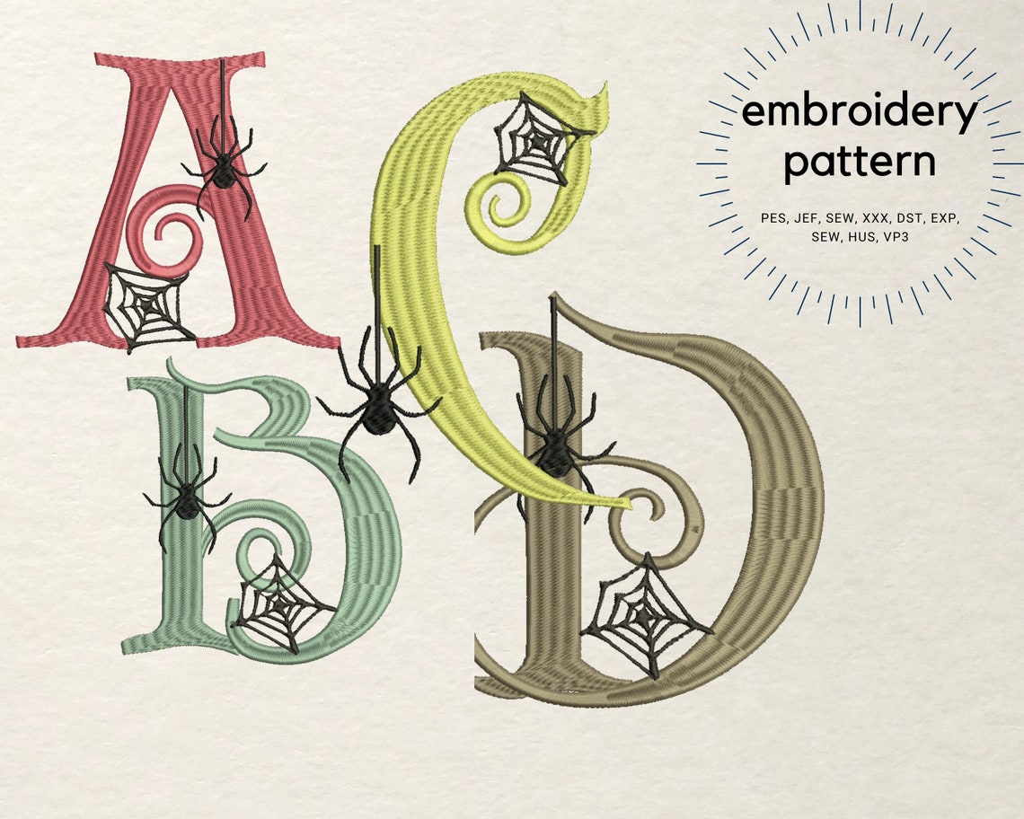Halloween Font Design With Spider and Web for Machine Embroidery, Large ...