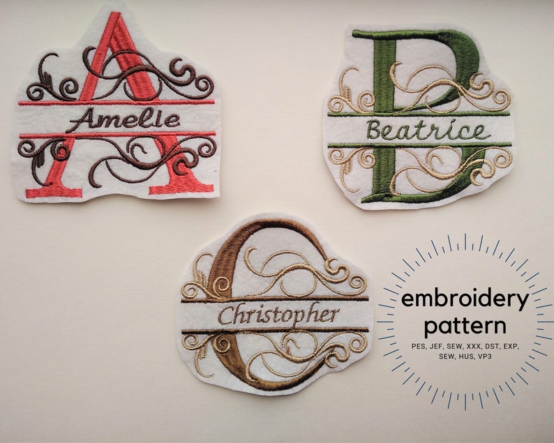 3.5'' Split Letter Monogram Embroidery Pattern, Interlocking Vine ...