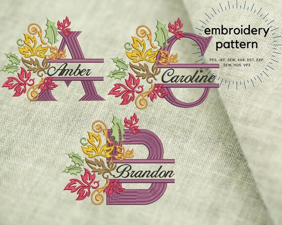 Autumn Letter designs Split Letter Monogram Embroidery | Etsy