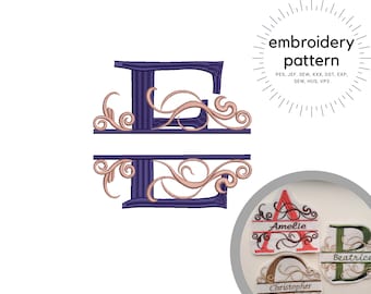6'' Split Letter Monogram Embroidery Pattern - Etsy UK