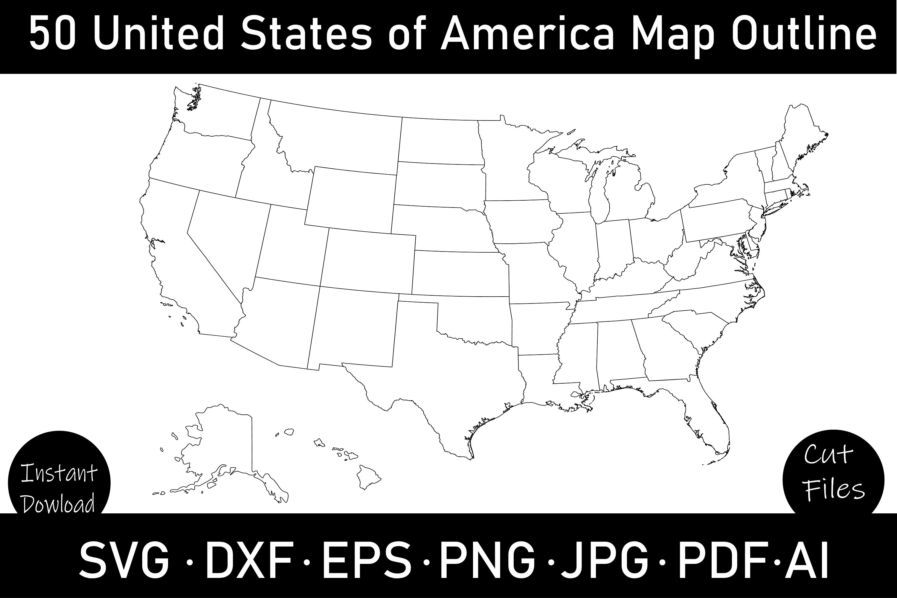 USA Map SVG, United States Map, Svg File for Cricut, USA Outline Map ...