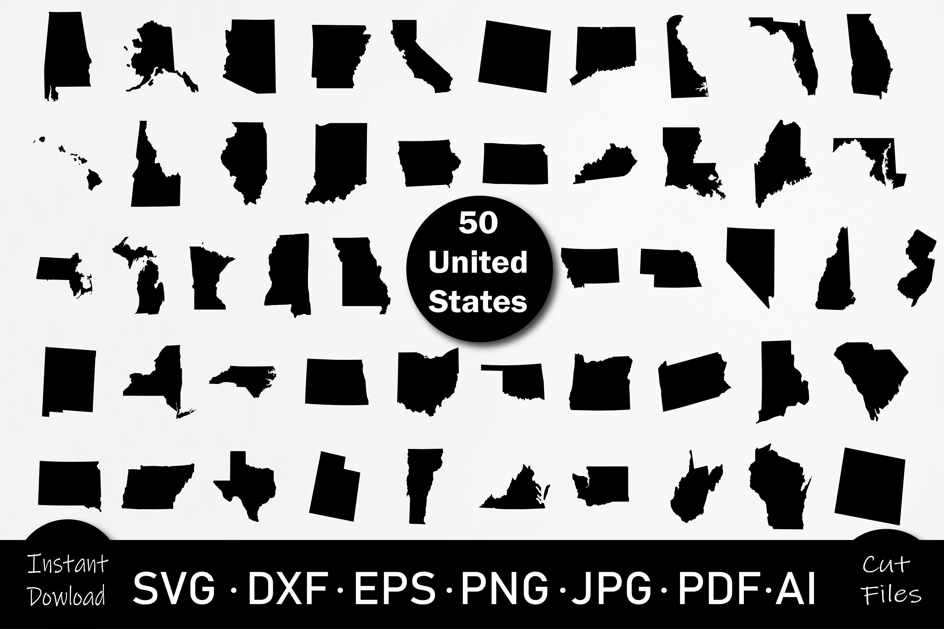 50 States SVG Bundle, United States Map Svg File for Cricut, State ...