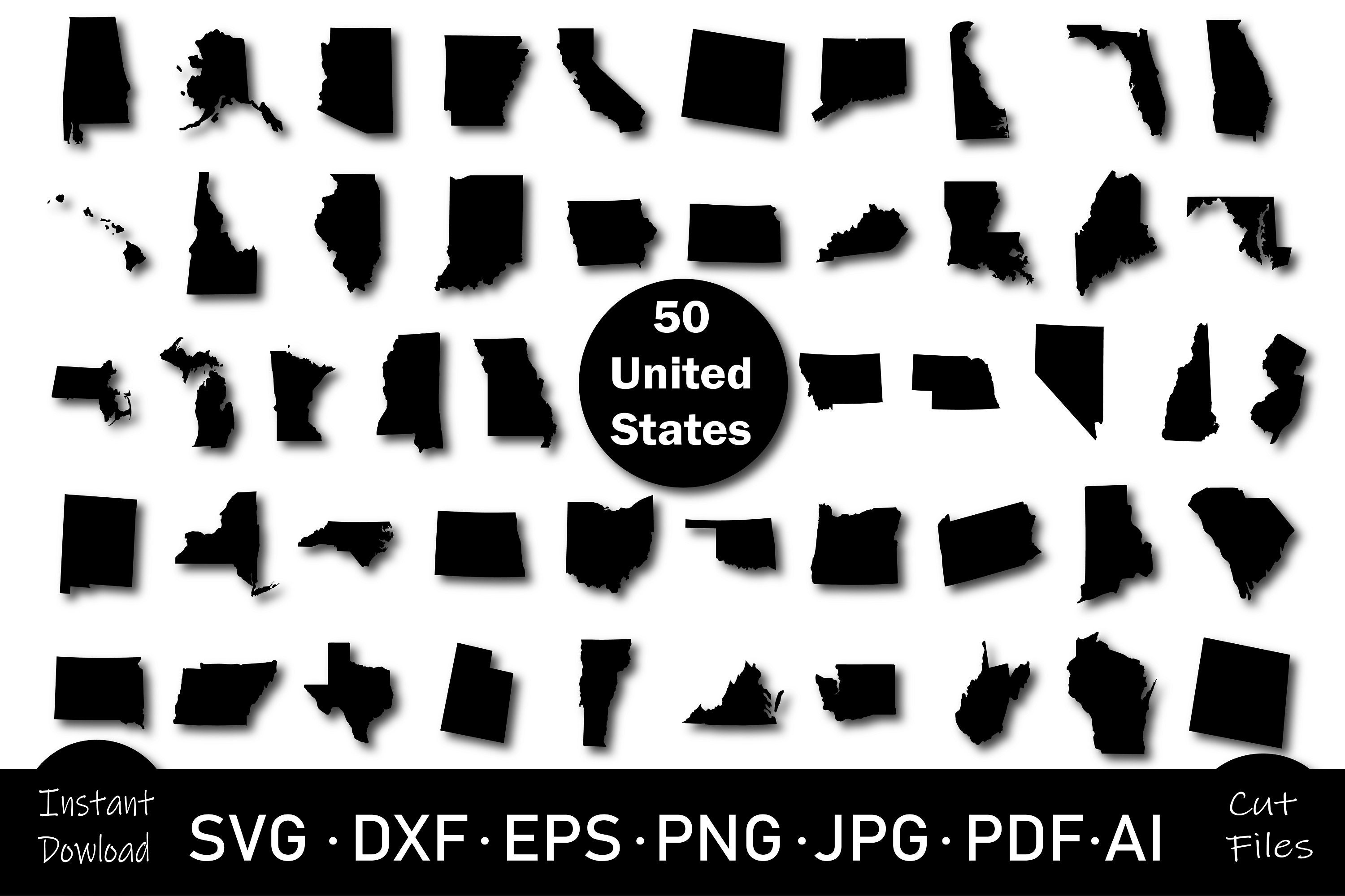 50 States SVG Bundle, United States Map Svg File for Cricut, State ...