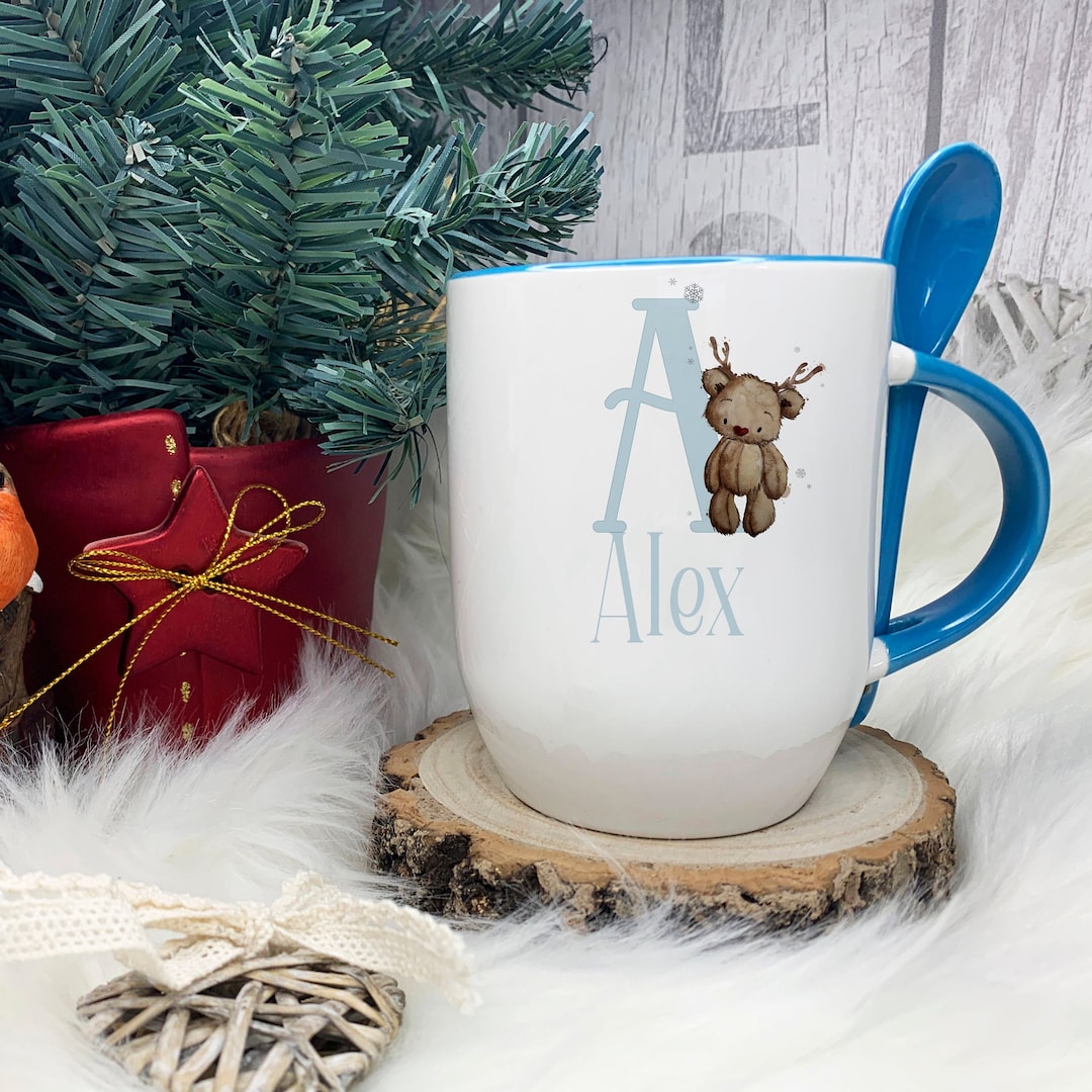 Blue Handle Spoon Mug Personalised Red Handle Spoon Mug Hot - Etsy UK
