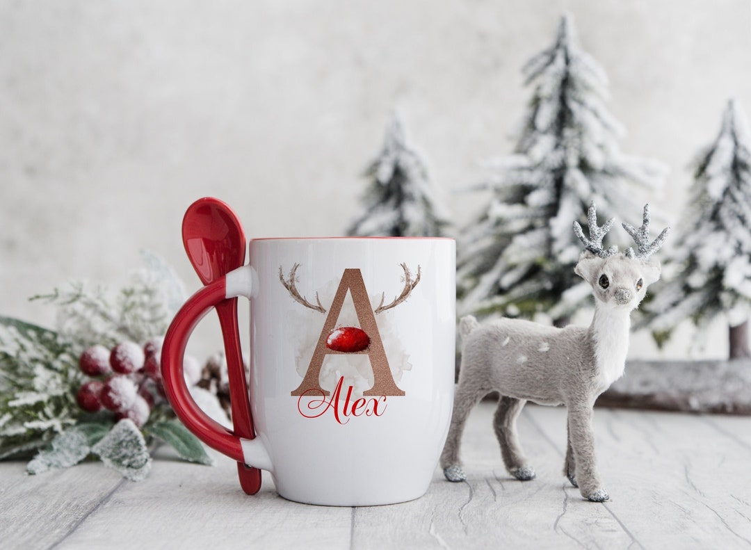 Red Handled Spoon Mug, Personalised Christmas Mug - Etsy