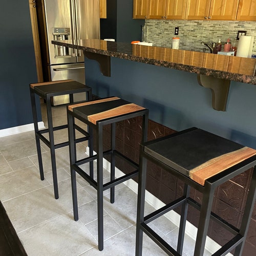 Live Edge Walnut & Concrete Bar Stools Handcrafted in USA - Etsy