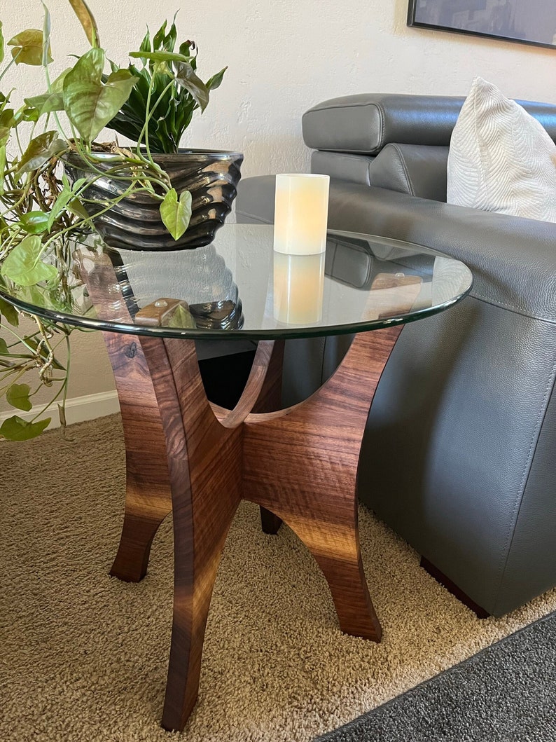 Mid Century Modern End Table, Solid Walnut, Round Glass Table - Etsy